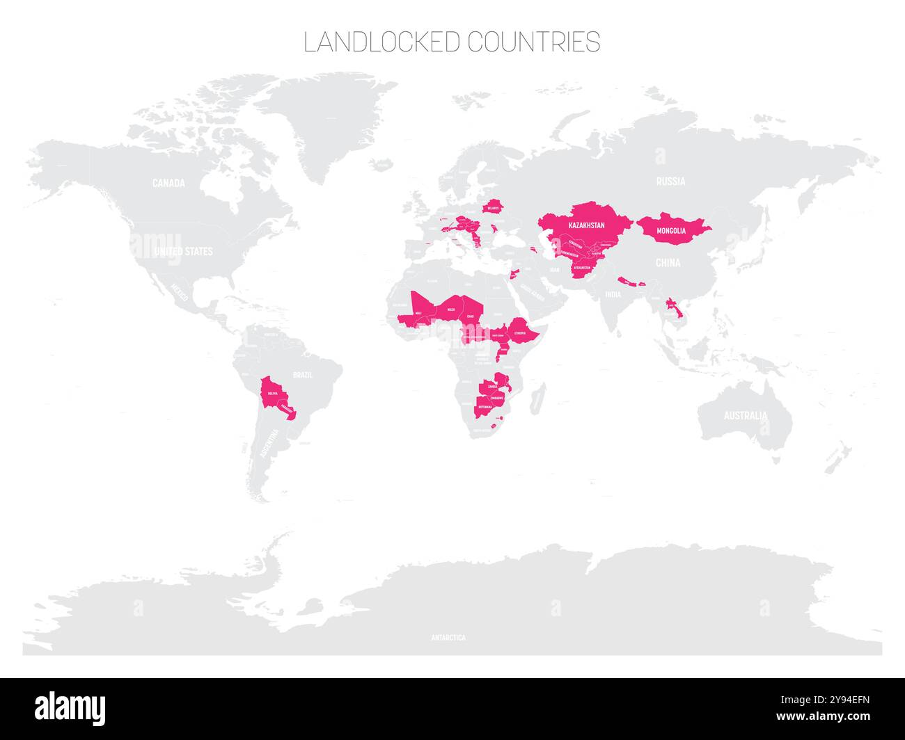 Political map of World with marked landlocked countries Stock Vector ...