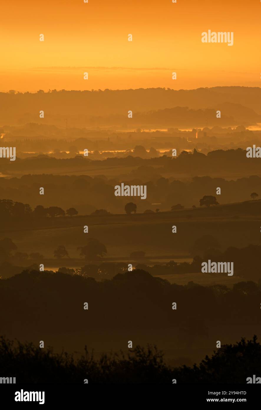 Stunning view from the Quantock hills just before sunrise looking ...