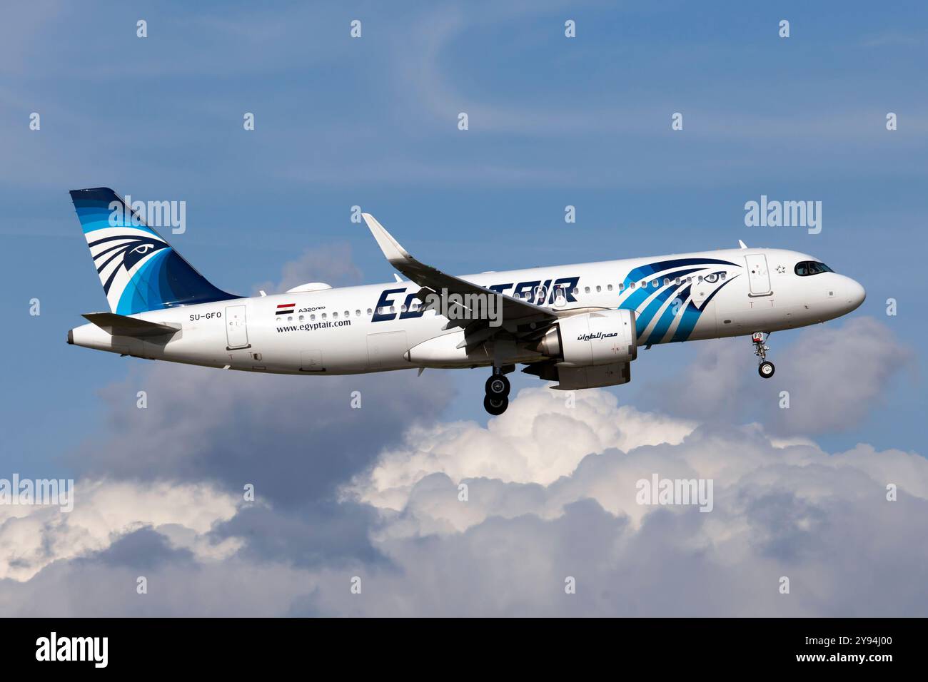 An EgyptAir Airbus 320 NEO landing at Rome Fiumicino airport. NEO being ...