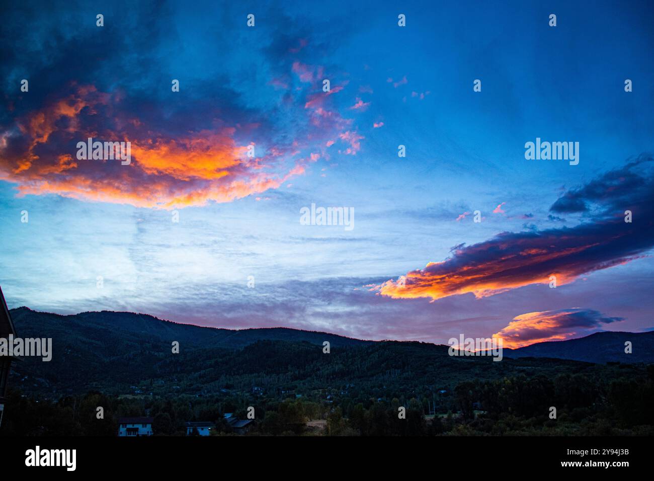Wonderful sunrise from the window of a hotel in Steamboat Colorado on a ...