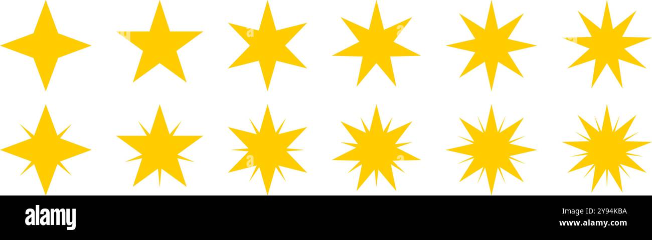 A series of yellow stars with varying sizes and shapes. Vector ...