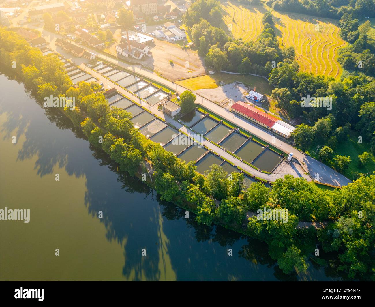 Aerial view captures fish farm hi-res stock photography and images - Alamy