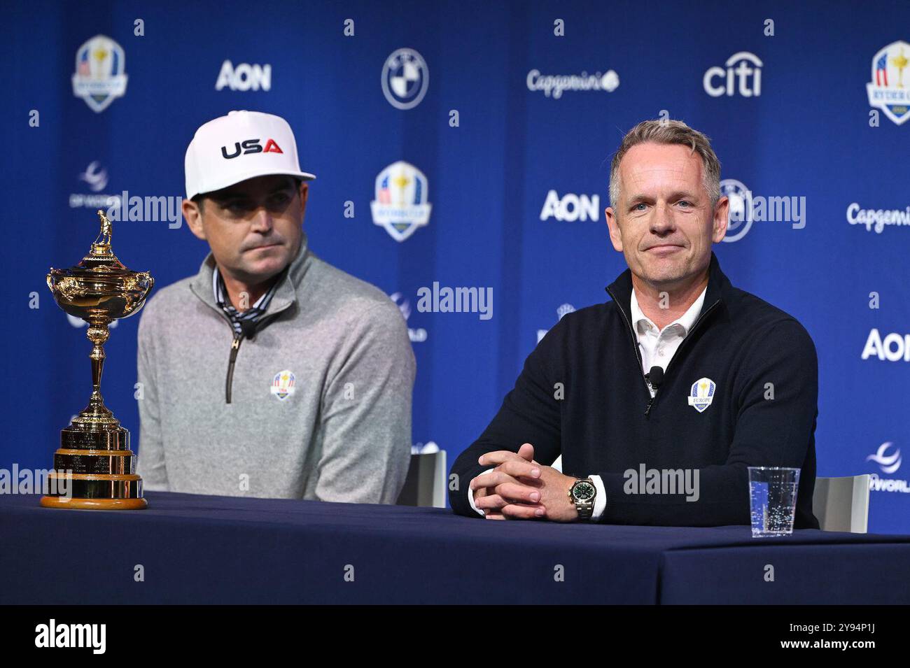 (L-R) Keegan Bradley of Team USA and Luke Donald of Team Europe attend ...