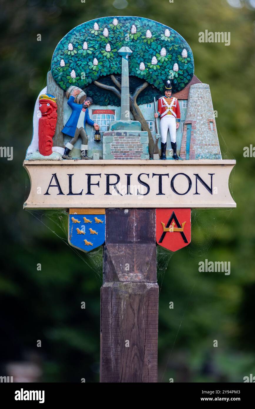 Alfriston, October 3rd 2024: The village sign on The Tye Stock Photo ...
