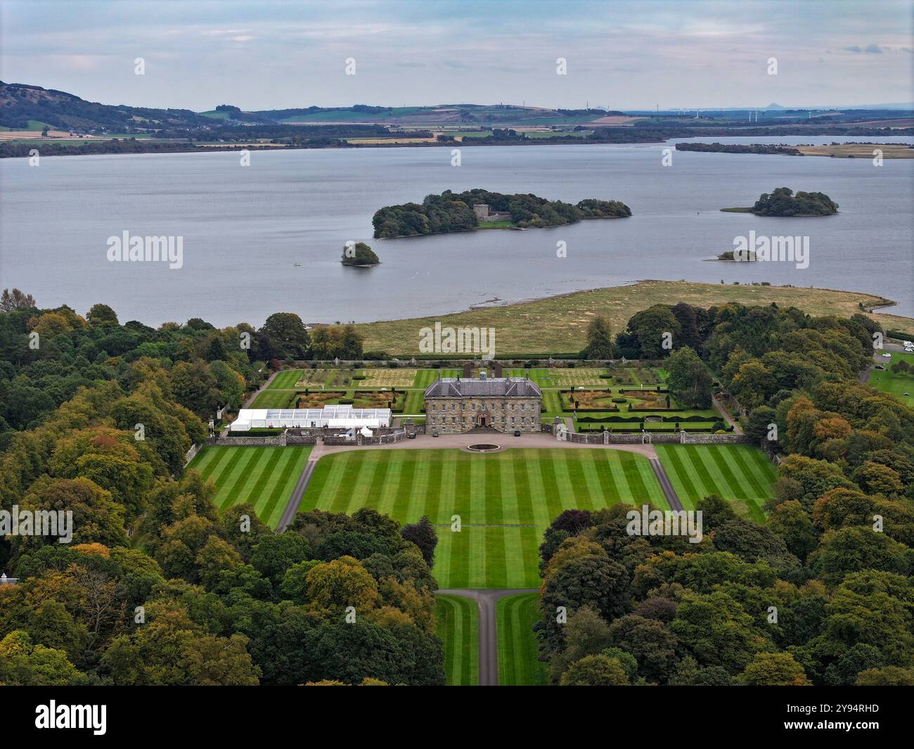 Aerial view of lochleven castle hi-res stock photography and images - Alamy