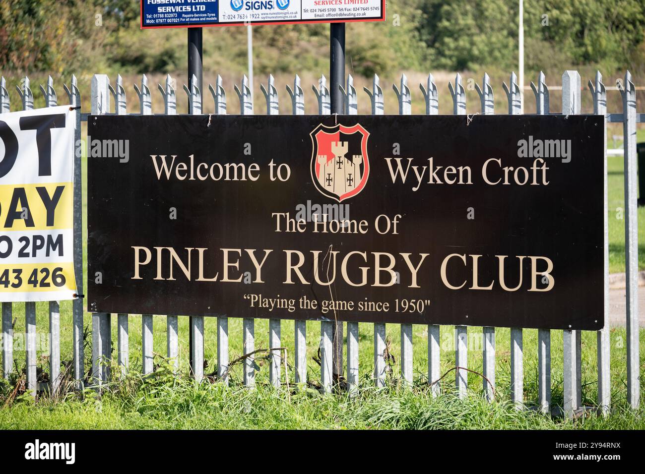 Pinley Rugby Club sign, Wyken Croft, Wyken, Coventry, West Midlands ...