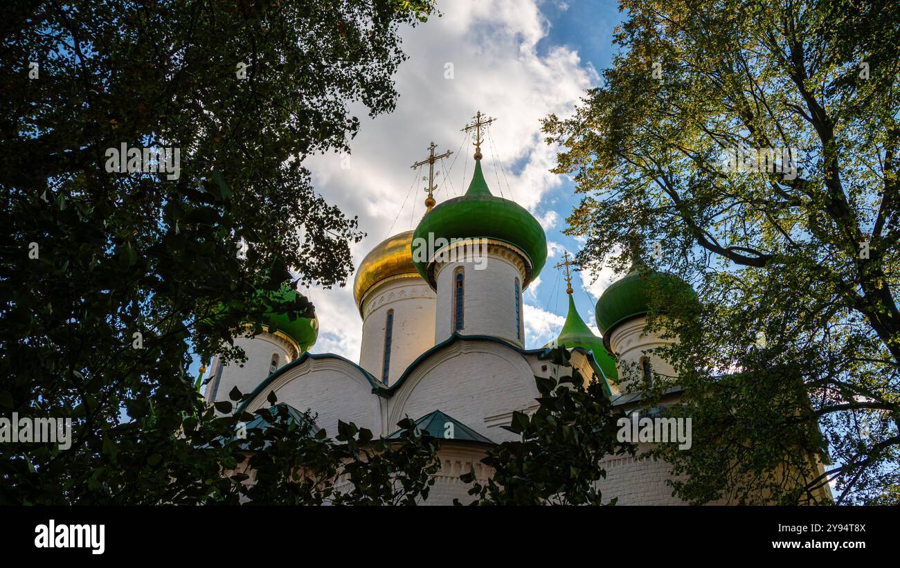 Traditional onion dome bell towers typical of a Russian Orthodox church ...