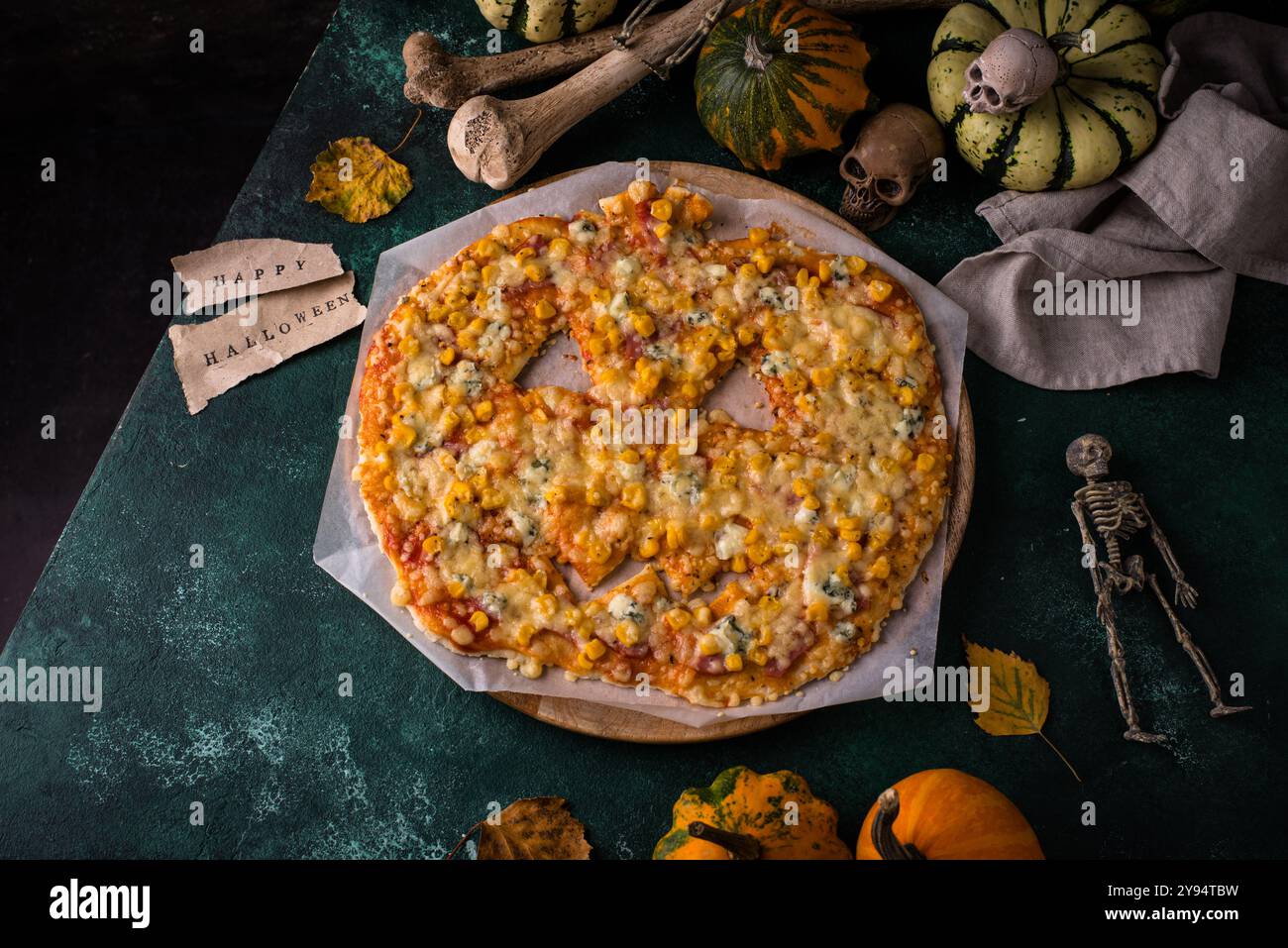 Halloween scary pizza in shape of pumpkin Stock Photo - Alamy