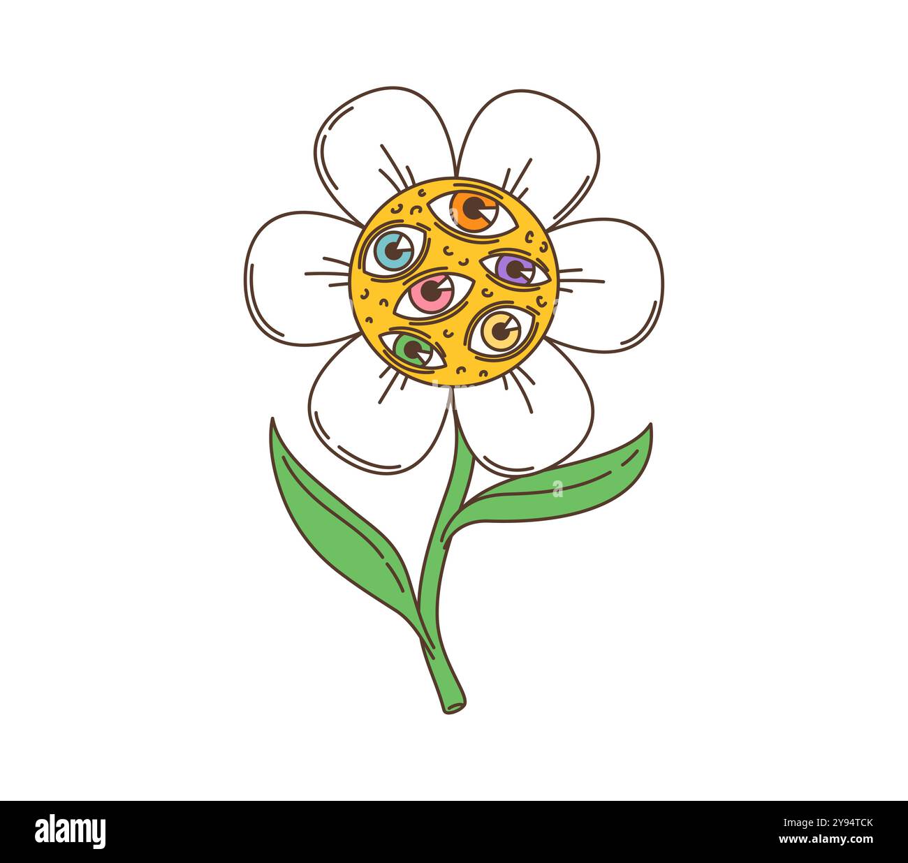 Cartoon retro groovy daisy flower hippie character. Isolated vector ...