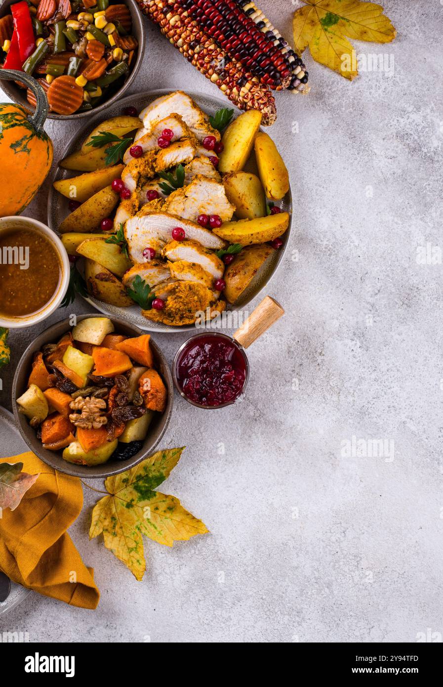 Traditional Thanksgiving day dinner with turkey Stock Photo - Alamy