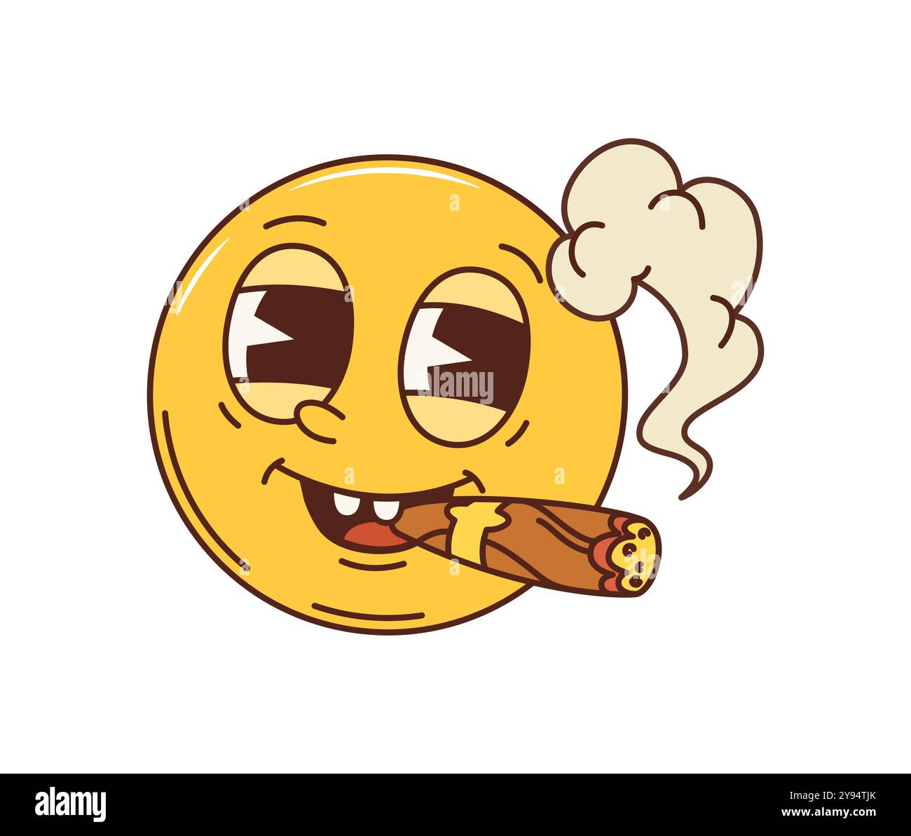 Cartoon retro groovy smoking smile face. Isolated vector relaxed ...