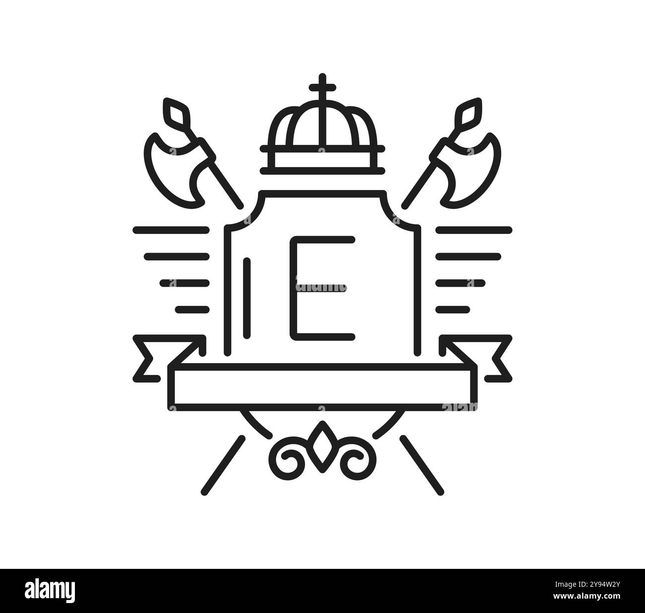 Medieval heraldry line icon of heraldic coat of arms with shield and ...