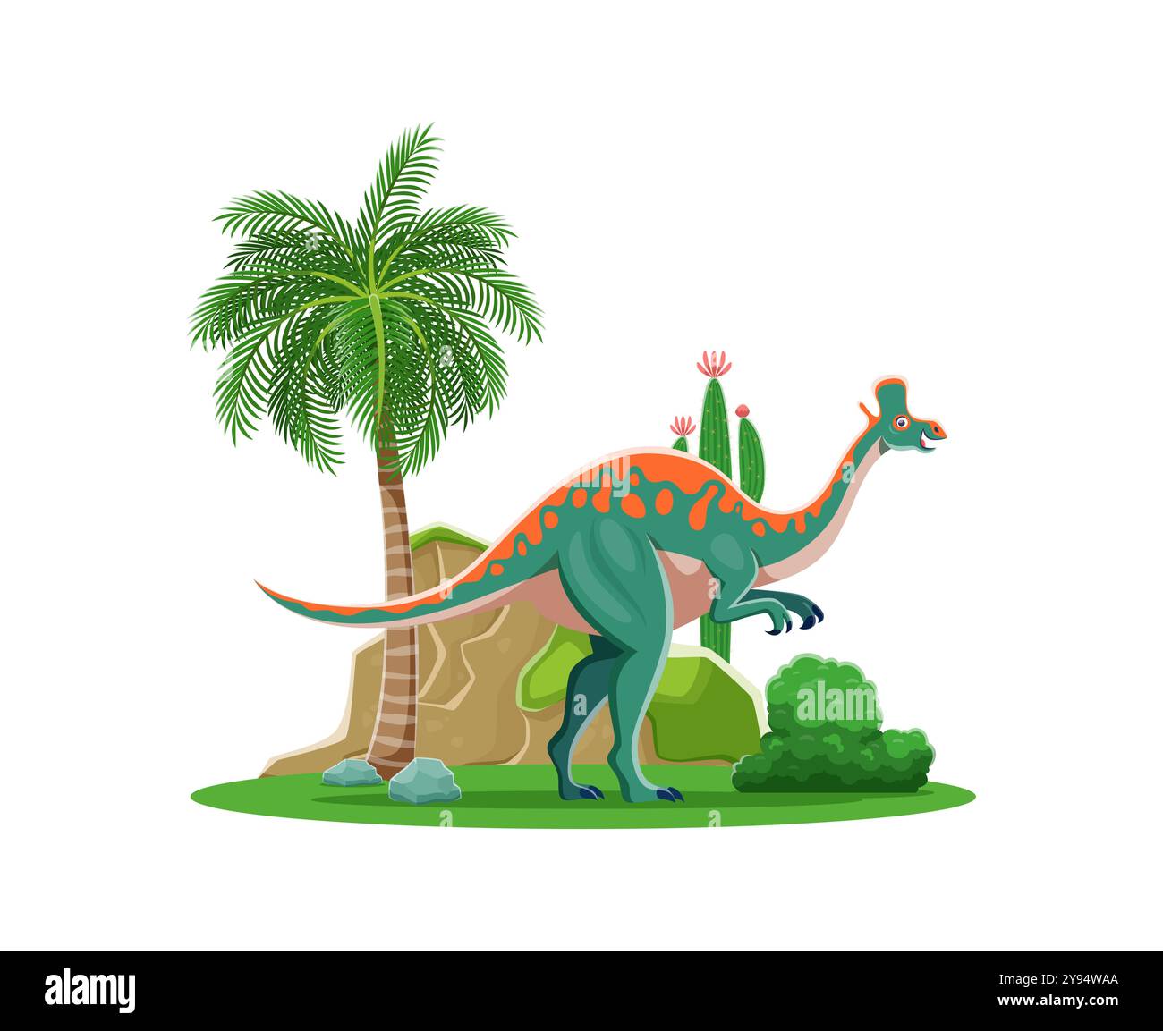 Cartoon prehistoric lambeosaurus dinosaur character. Vector colorful ...