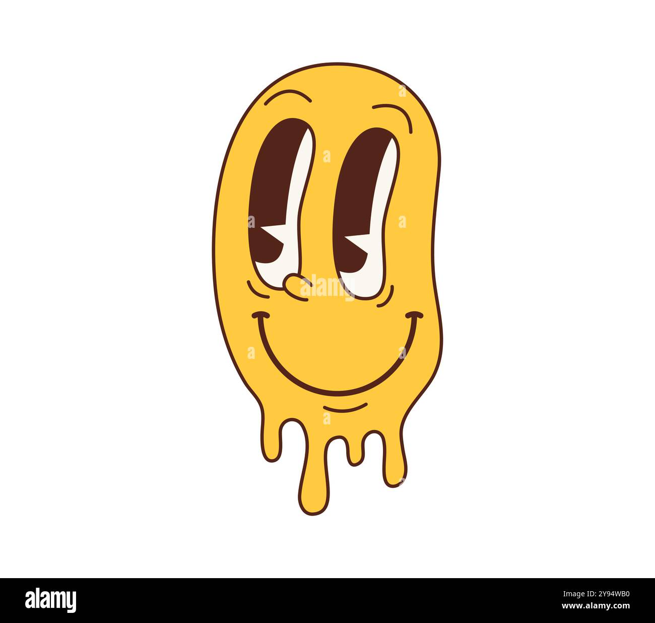 Cartoon retro groovy melt smile face, hippie character. Isolated vector ...