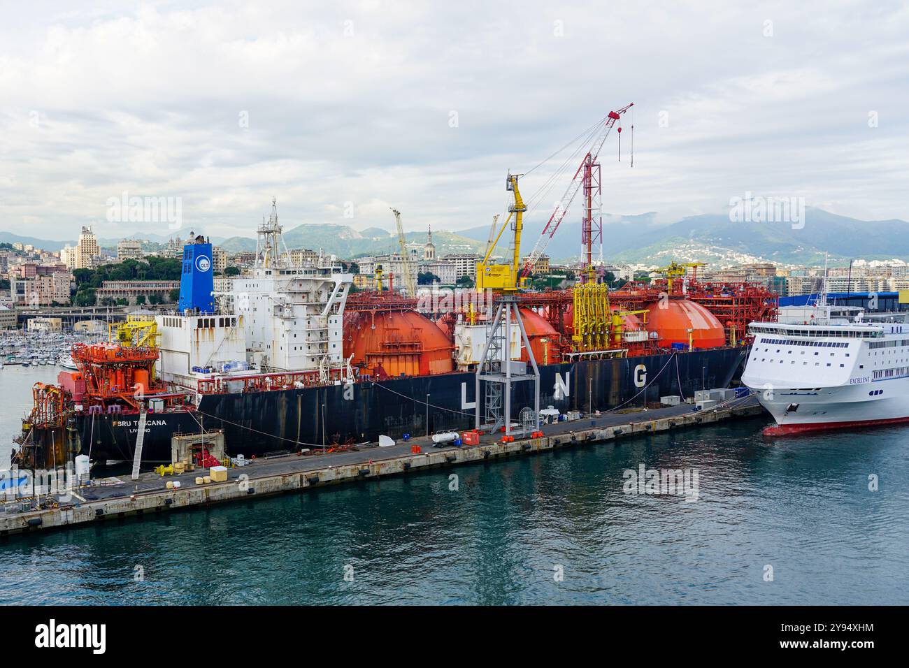 Genoa, Italy- May 27, 2024: LNG tanker FSRU Toscana Livorno, IMO ...