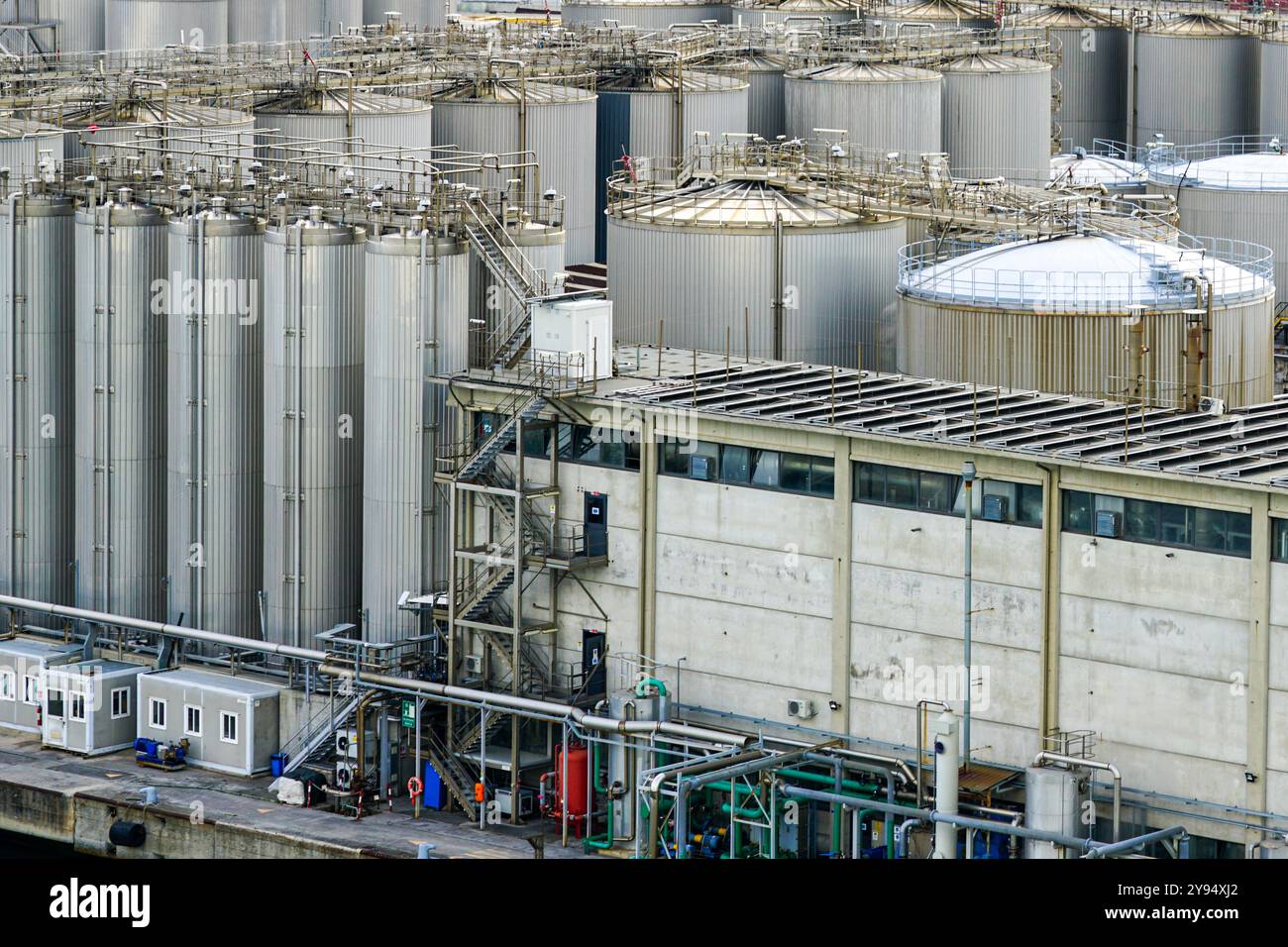 Multiple various sizes steel silos to storage chemical products at tank ...