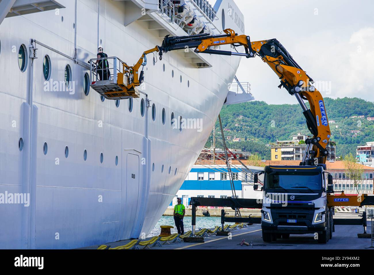 La Spezia, Italy - May 28, 2024: Cruise ship hull maintenance work ...