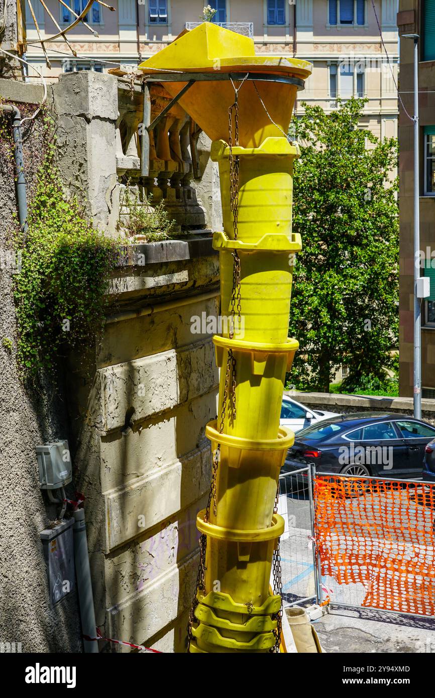 Yellow prefabricated PVC plastic construction debris pipe elements ...