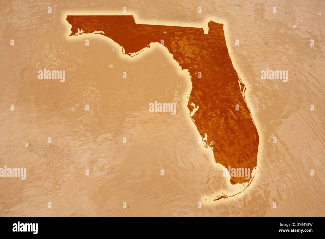 Muddy water surface with map of Florida state in USA as symbol of ...