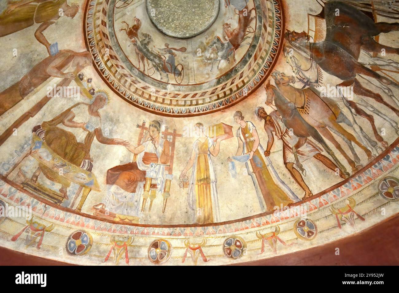 Fresco painting inside the dome of the tomb, Thracian Tomb of Kazanlak ...