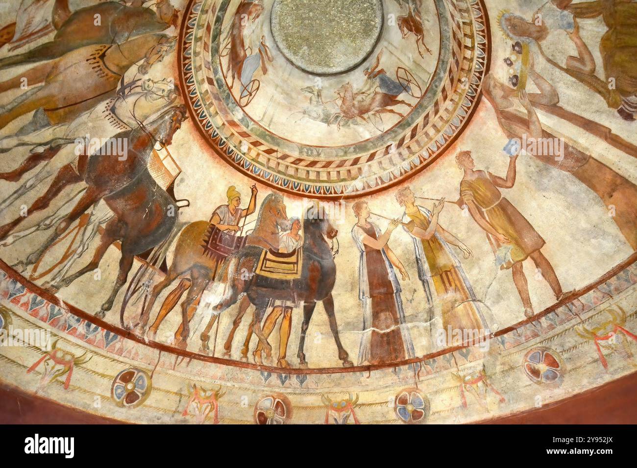 Fresco painting inside the dome of the tomb, Thracian Tomb of Kazanlak, Seuthopolis, Bulgaria ...