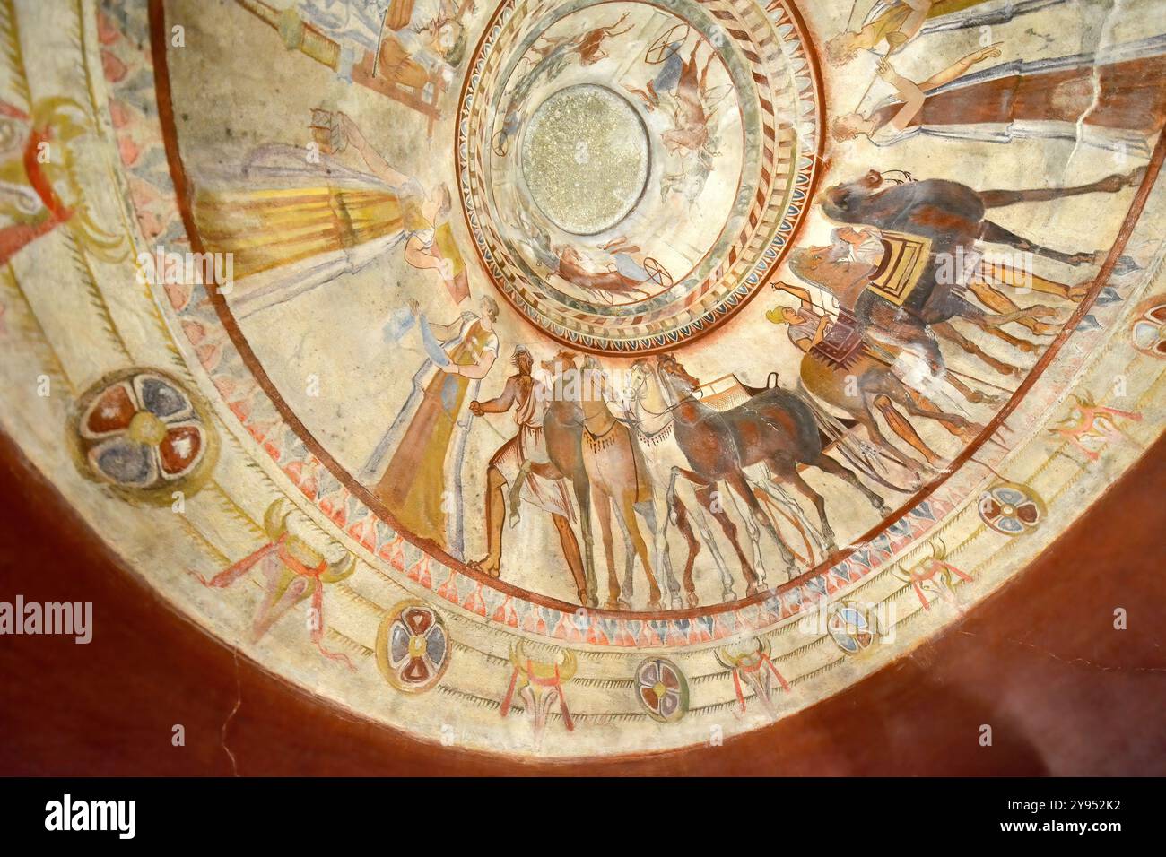 Fresco painting inside the dome of the tomb, Thracian Tomb of Kazanlak ...