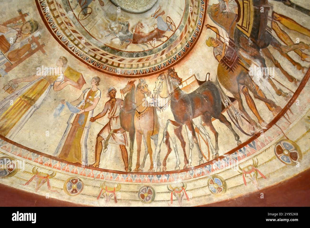Fresco painting inside the dome of the tomb, Thracian Tomb of Kazanlak ...