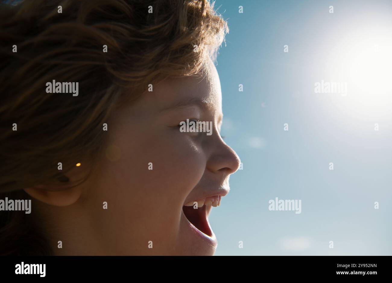 Kids profile portrait, happy child screaming. Smiling kids mouth Stock ...