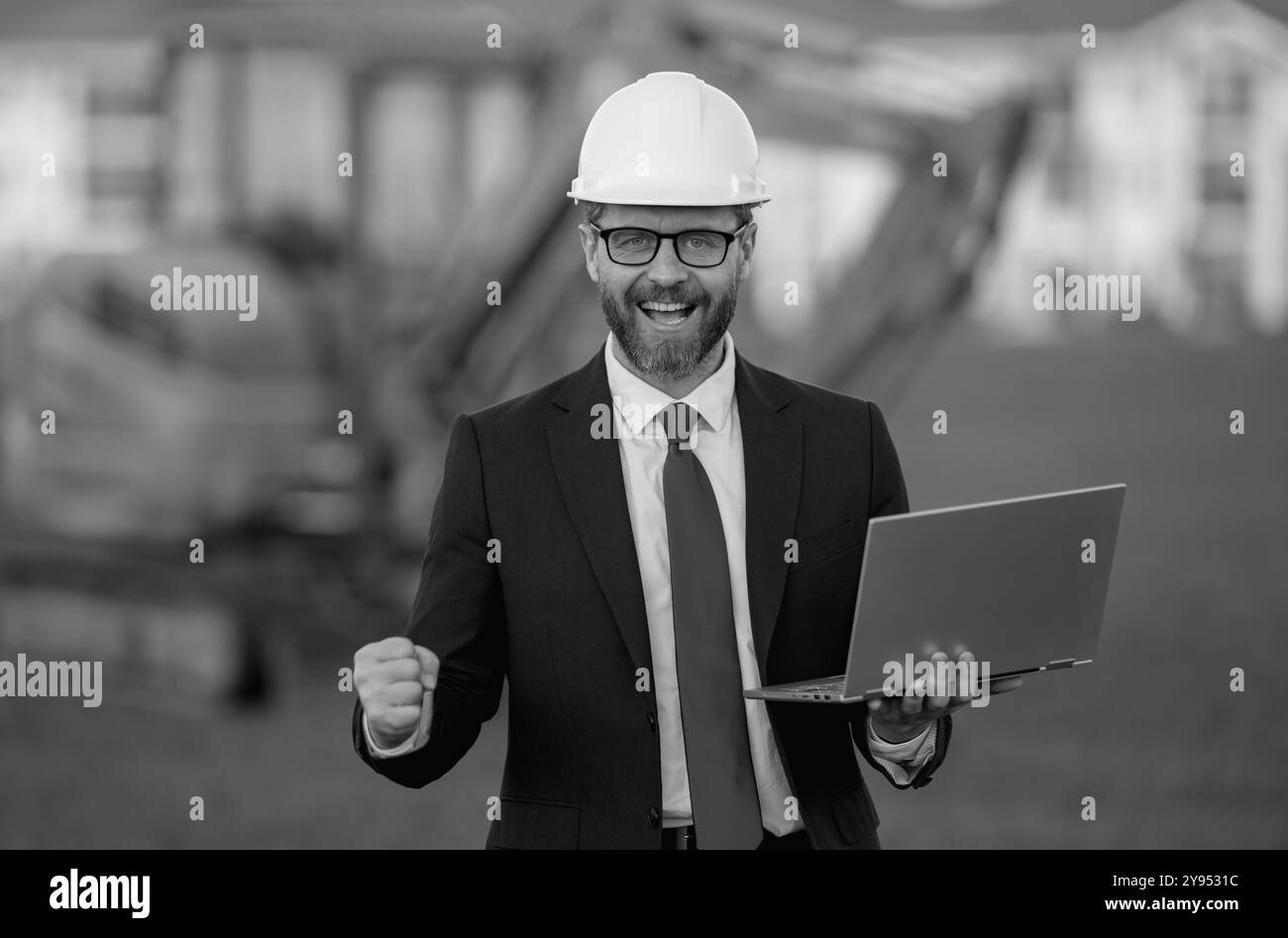 Construction builder investor. Man investor in front of construction ...