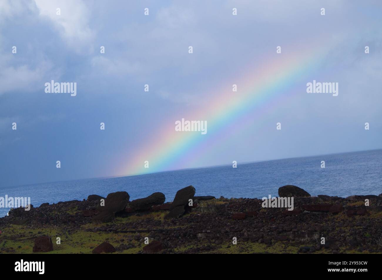 rainbow on Easter Island, Chile Stock Photo - Alamy