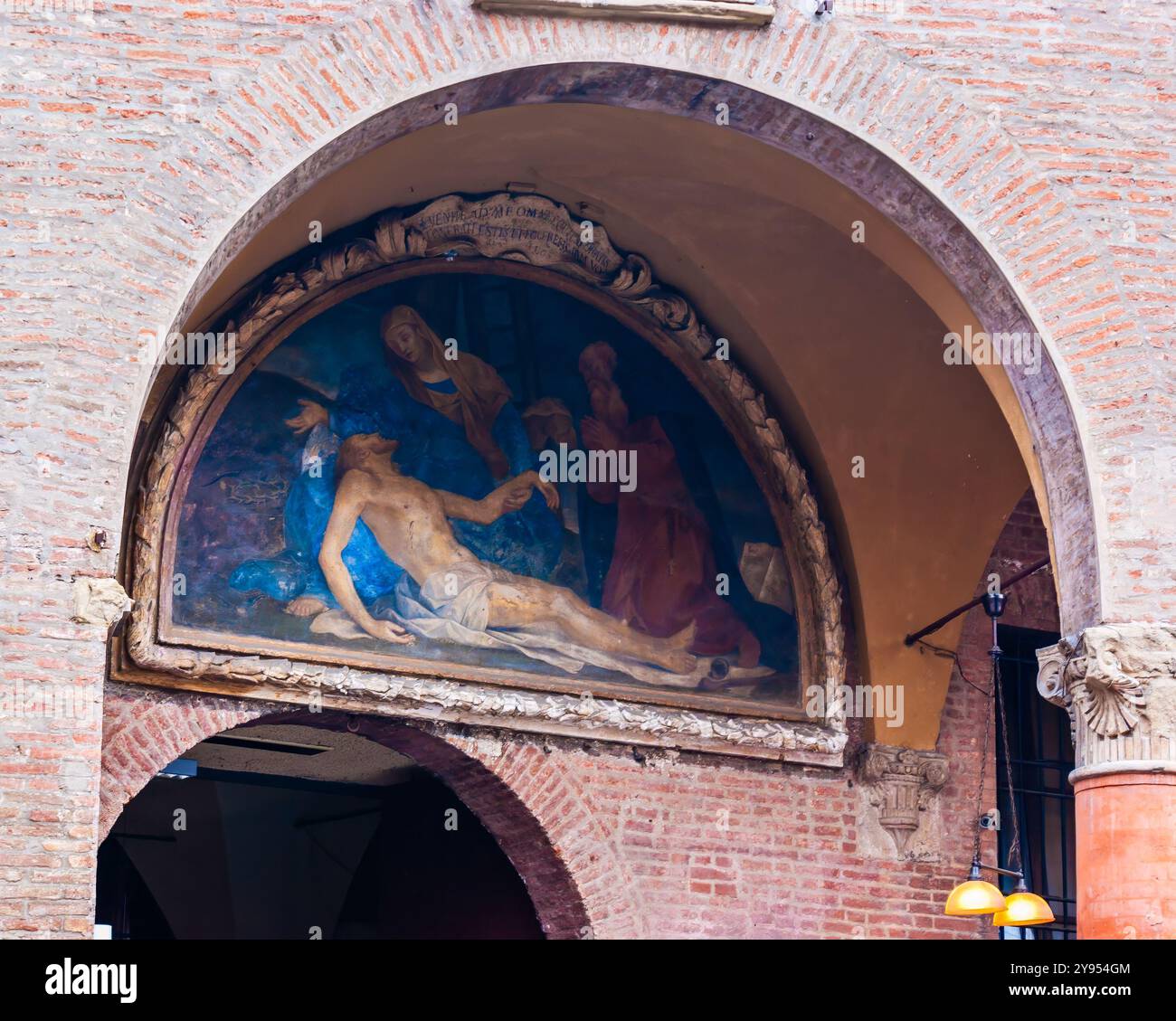 The medieval fresco depicting the mourning over the dead Christ ...