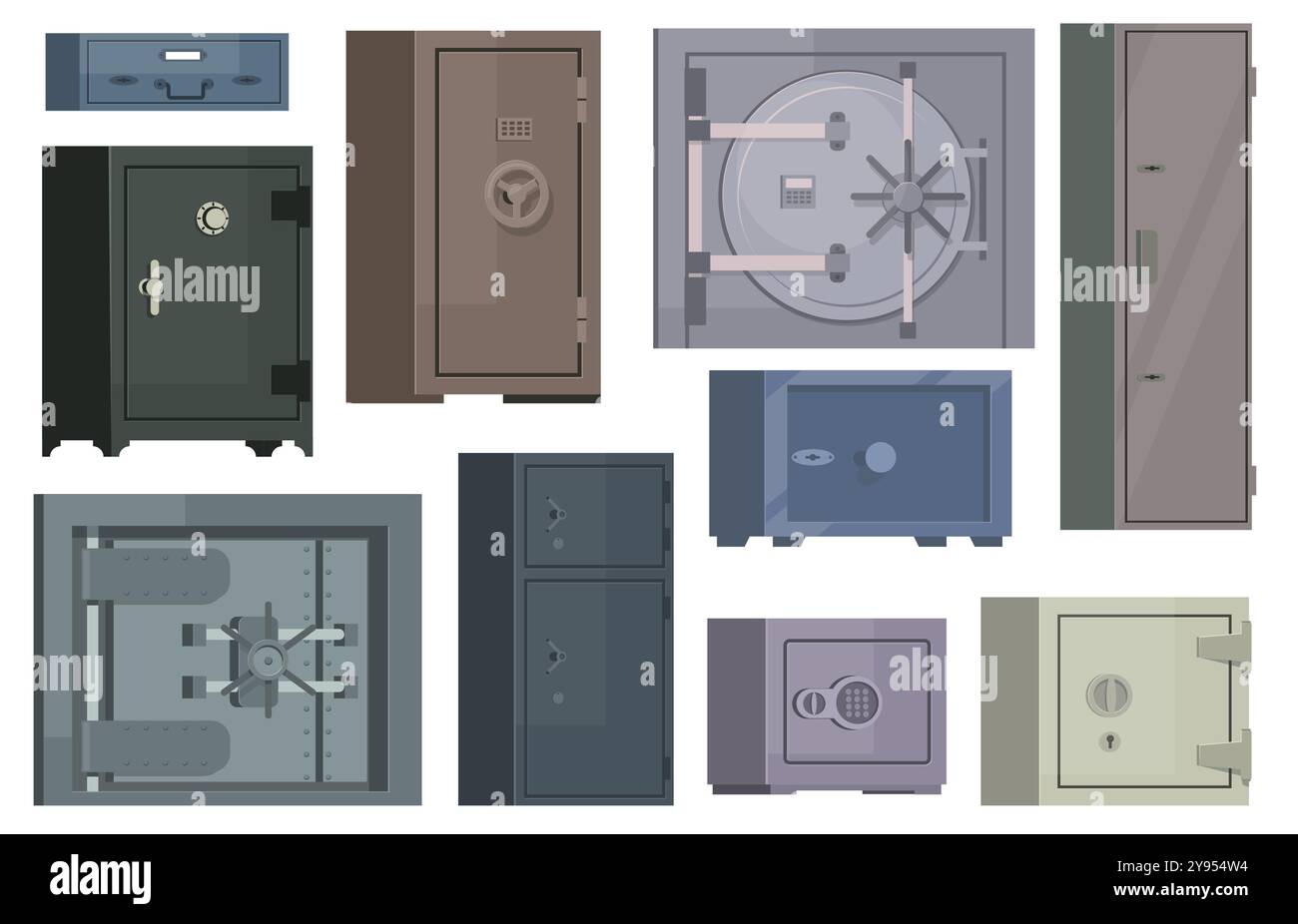 Different safes types. Metal cells and boxes with combination locks ...