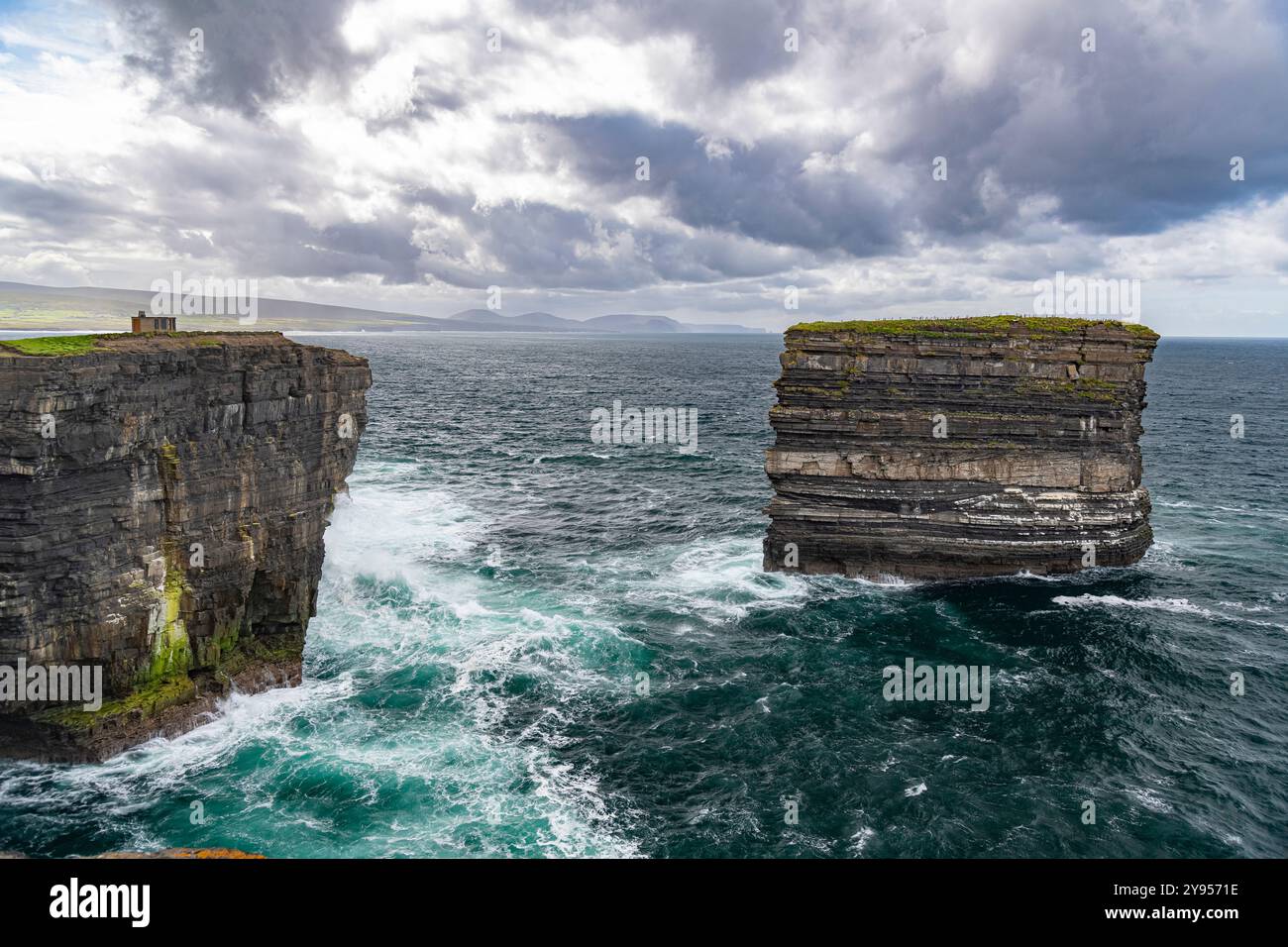 Iconic sea stacks Downpatrick Head also Dun Briste, County Mayo ...