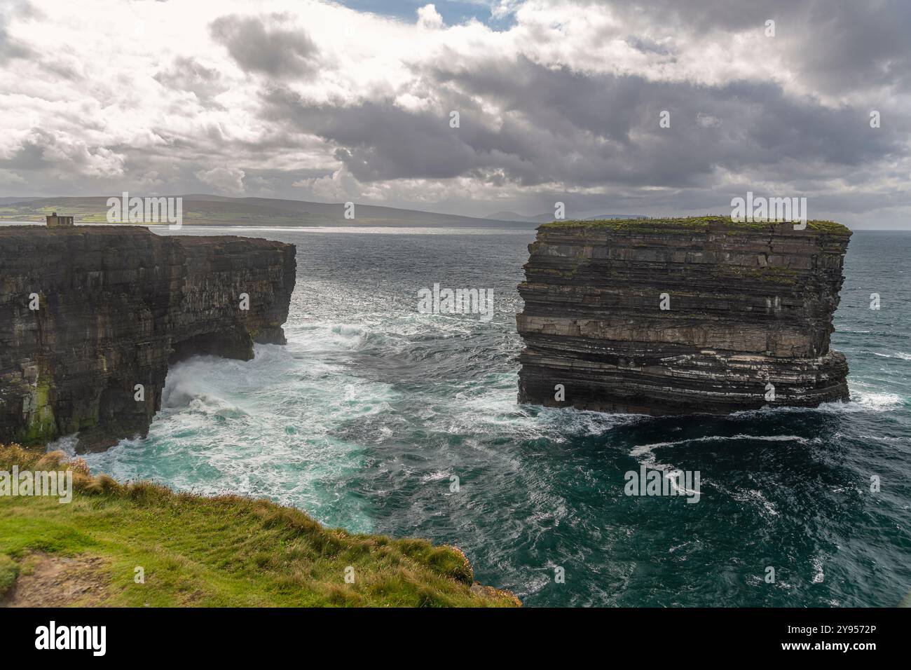 Iconic sea stacks Downpatrick Head also Dun Briste, County Mayo ...