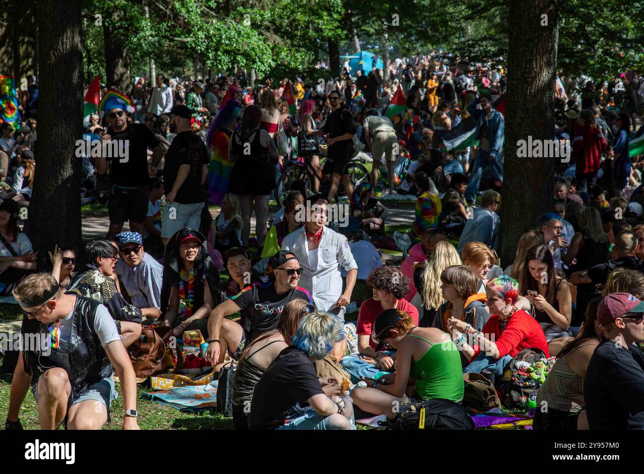 People having a picnic in Kaivopuisto Park after Helsinki Pride 2024 ...