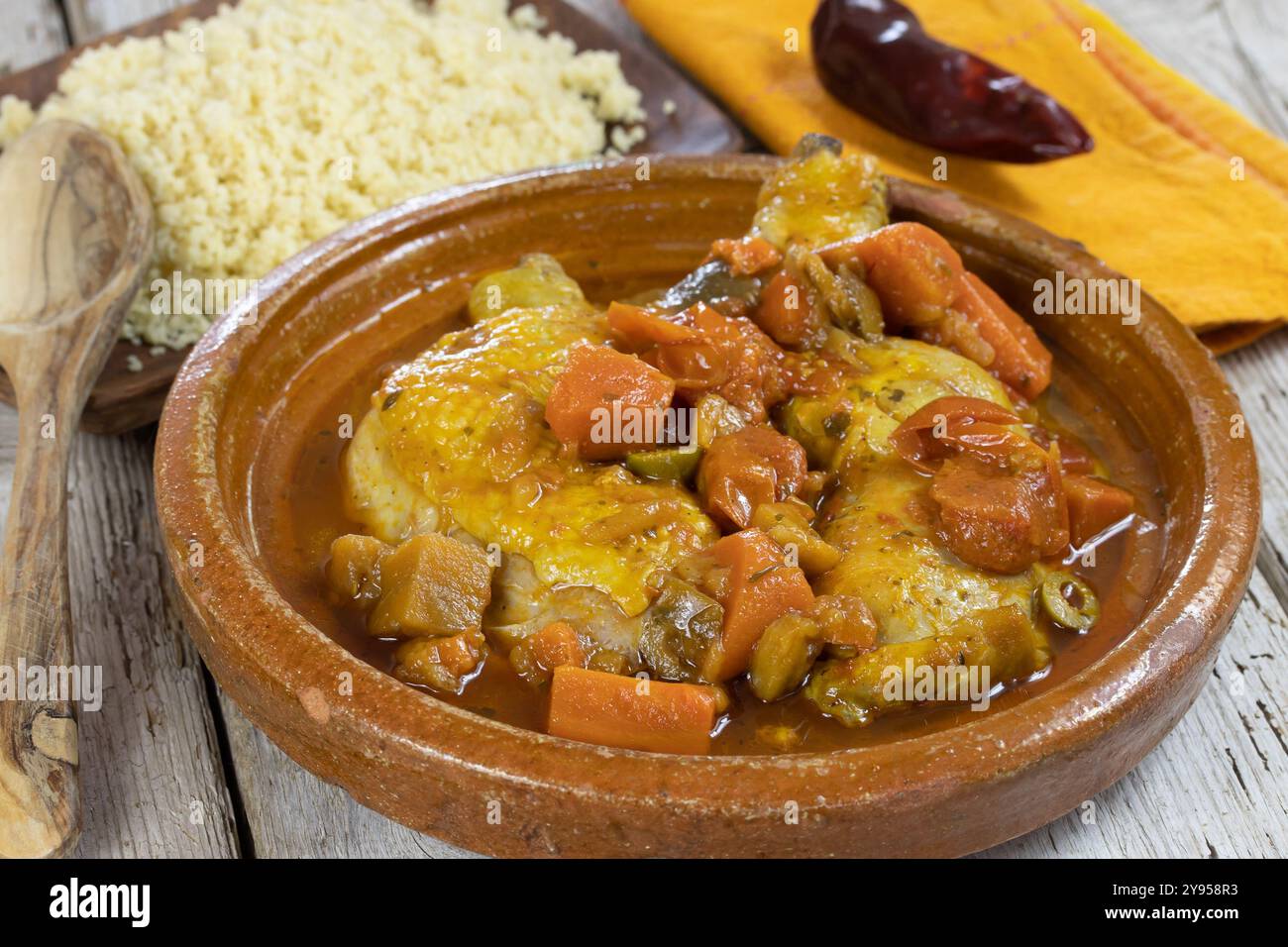 chicken tajine with vegetables with semolina Stock Photo - Alamy