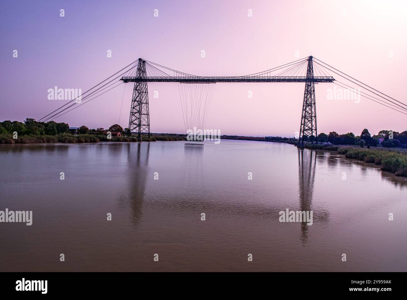 Transporter bridge crossing a river in Rochefort, Charente, France ...