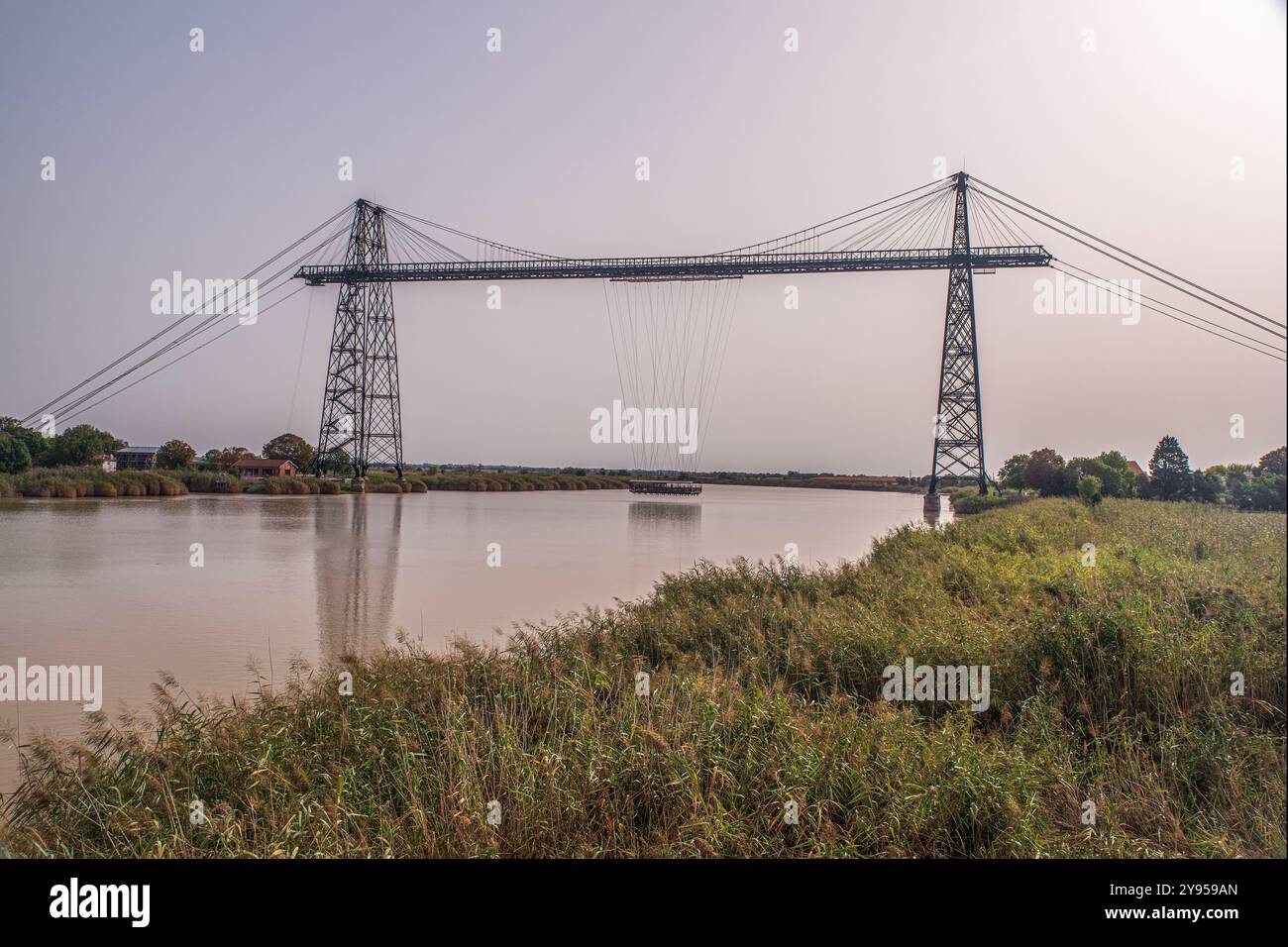 Transporter bridge crossing a river in Rochefort, Charente, France ...