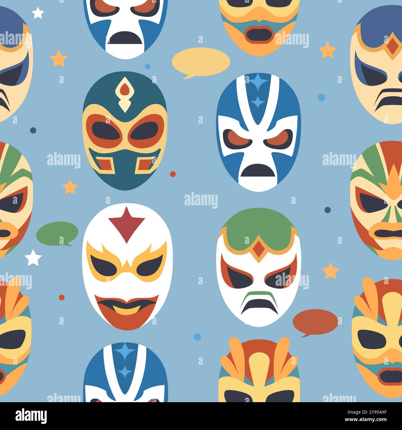 Luchador seamless pattern. Colored traditional masks, mexican fighting ...
