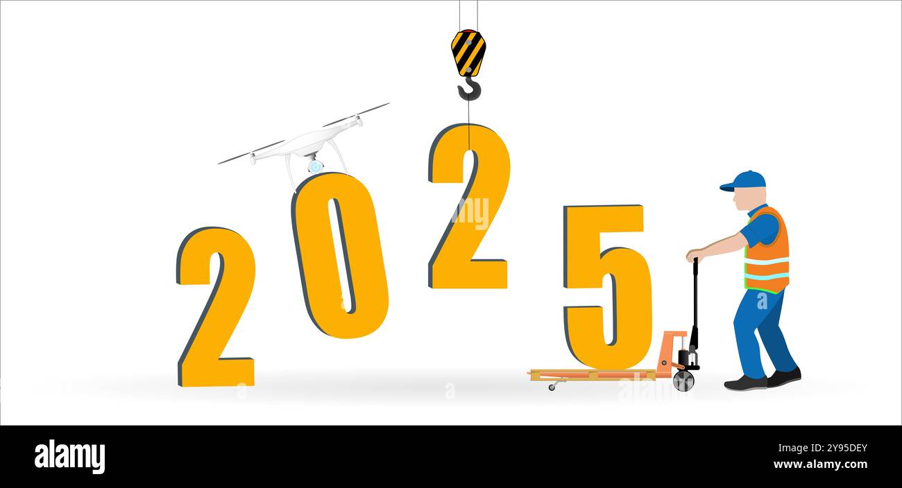 New Year concept. New Year 2025 numbers using warehouse equipment Stock ...