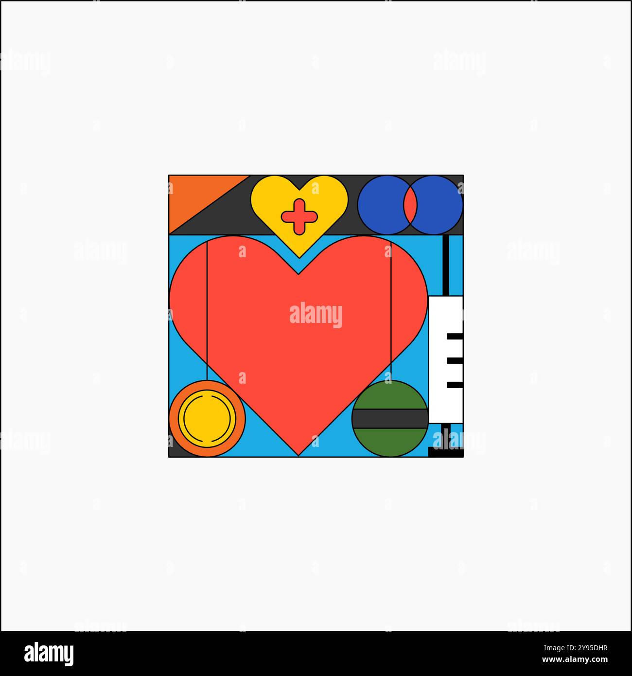 Heart with medical symbols in flat vector illustration symbolizing ...