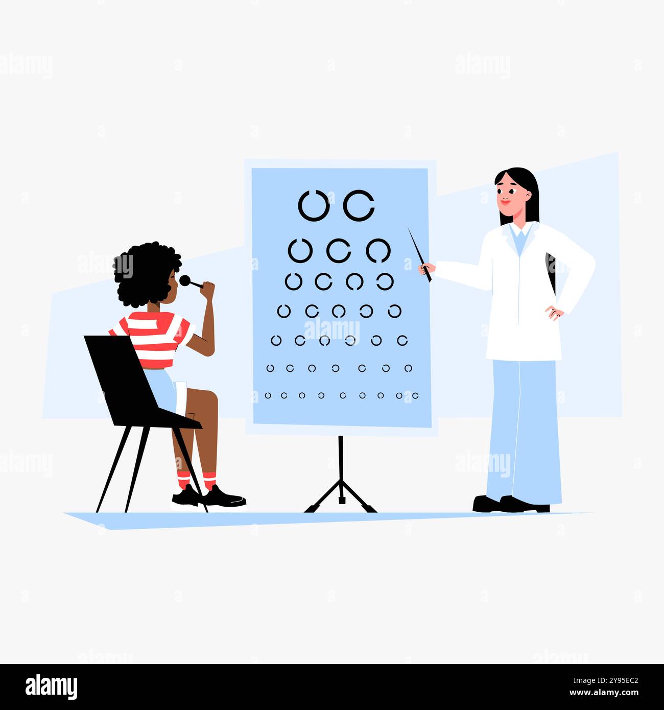 Doctor conducting vision test for patient in flat vector illustration ...
