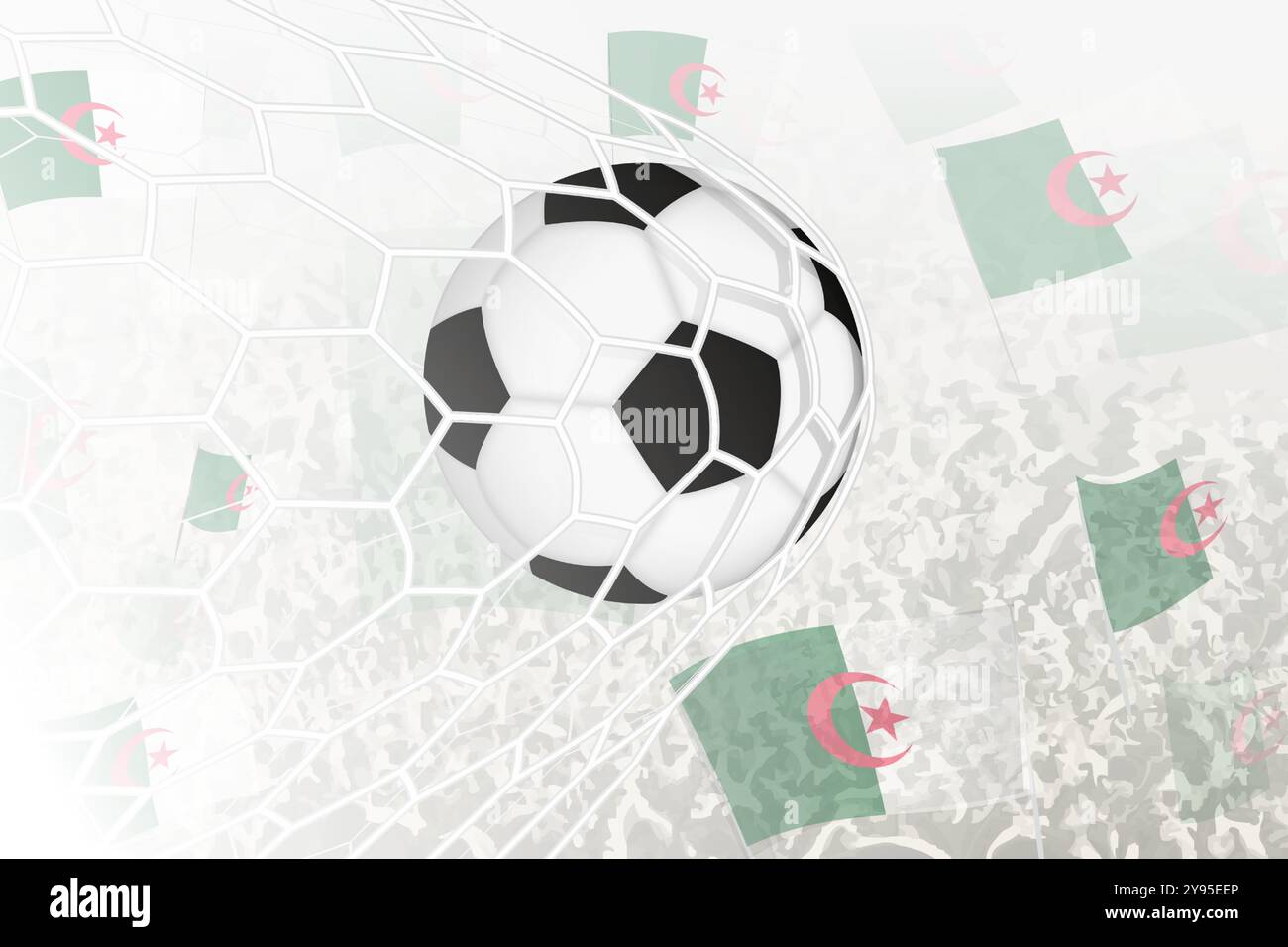 National Football team of Algeria scored goal. Ball in goal net, while ...