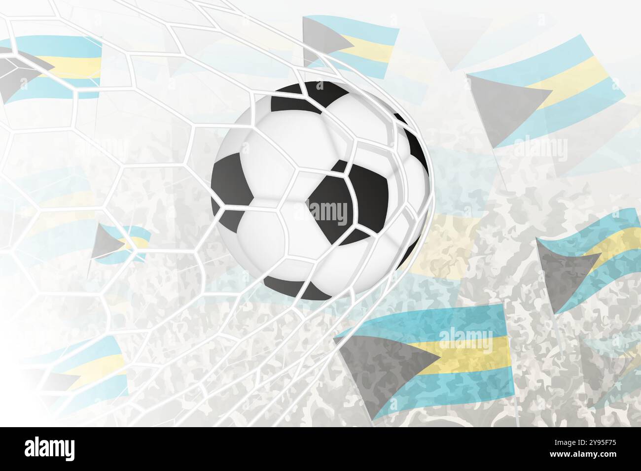 National Football team of The Bahamas scored goal. Ball in goal net ...