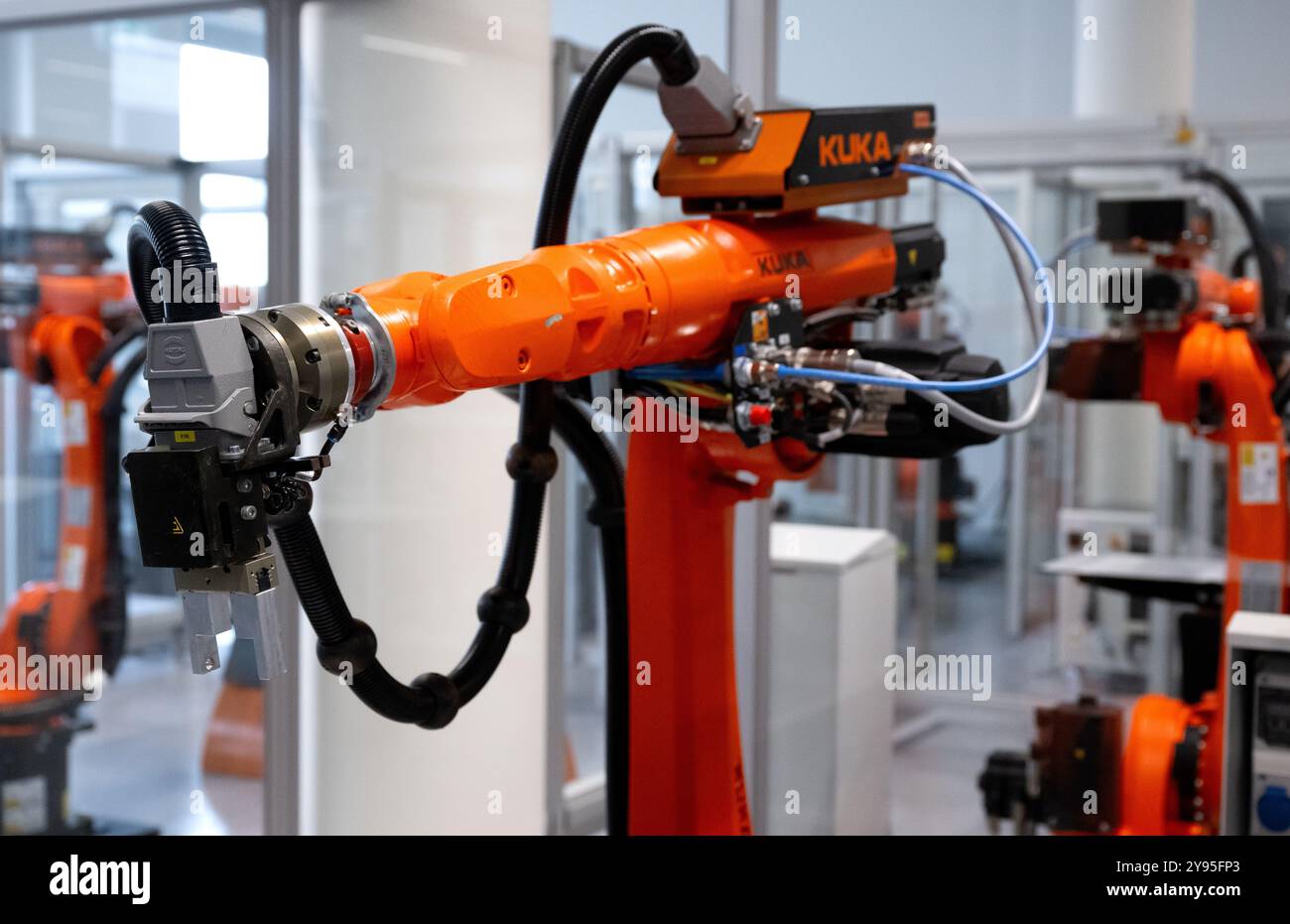 Augsburg, Germany. 08th Oct, 2024. Robots from Kuka can be seen in the ...