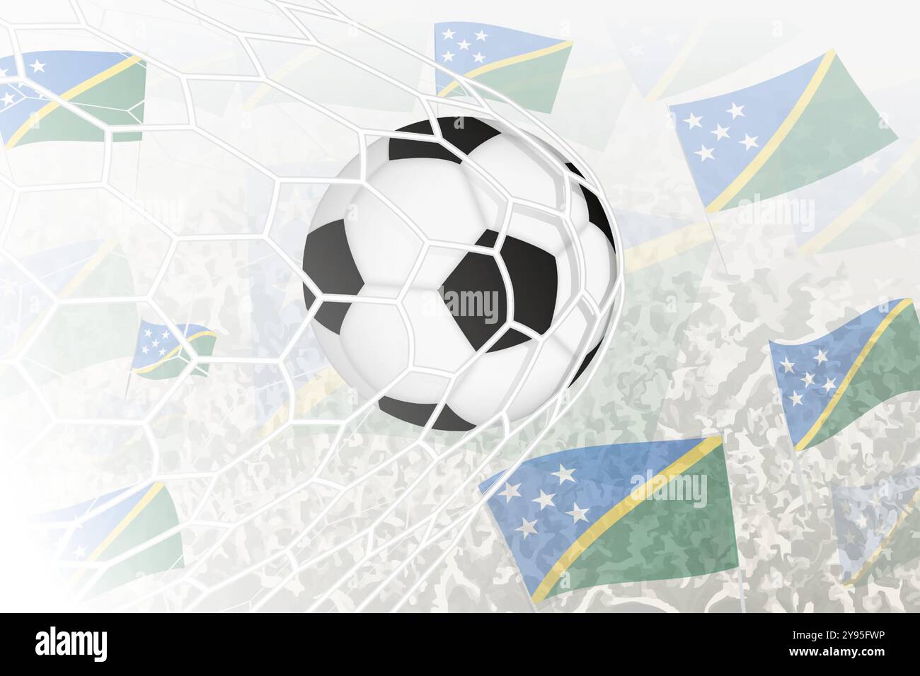 National Football team of Solomon Islands scored goal. Ball in goal net ...