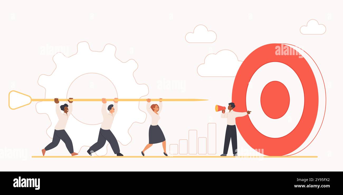 Corporate company target achievement, leadership. Tiny leader or boss ...