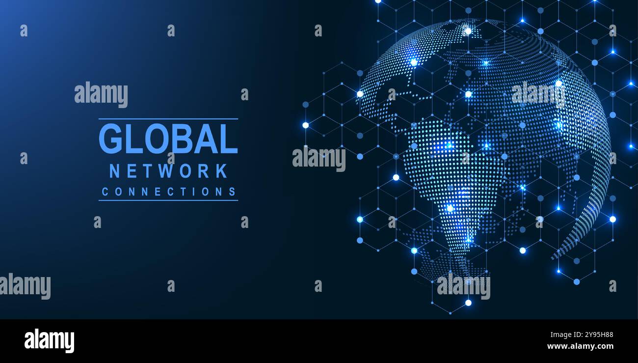 Global network connection concept. Big data visualization. Social network communication in the ...