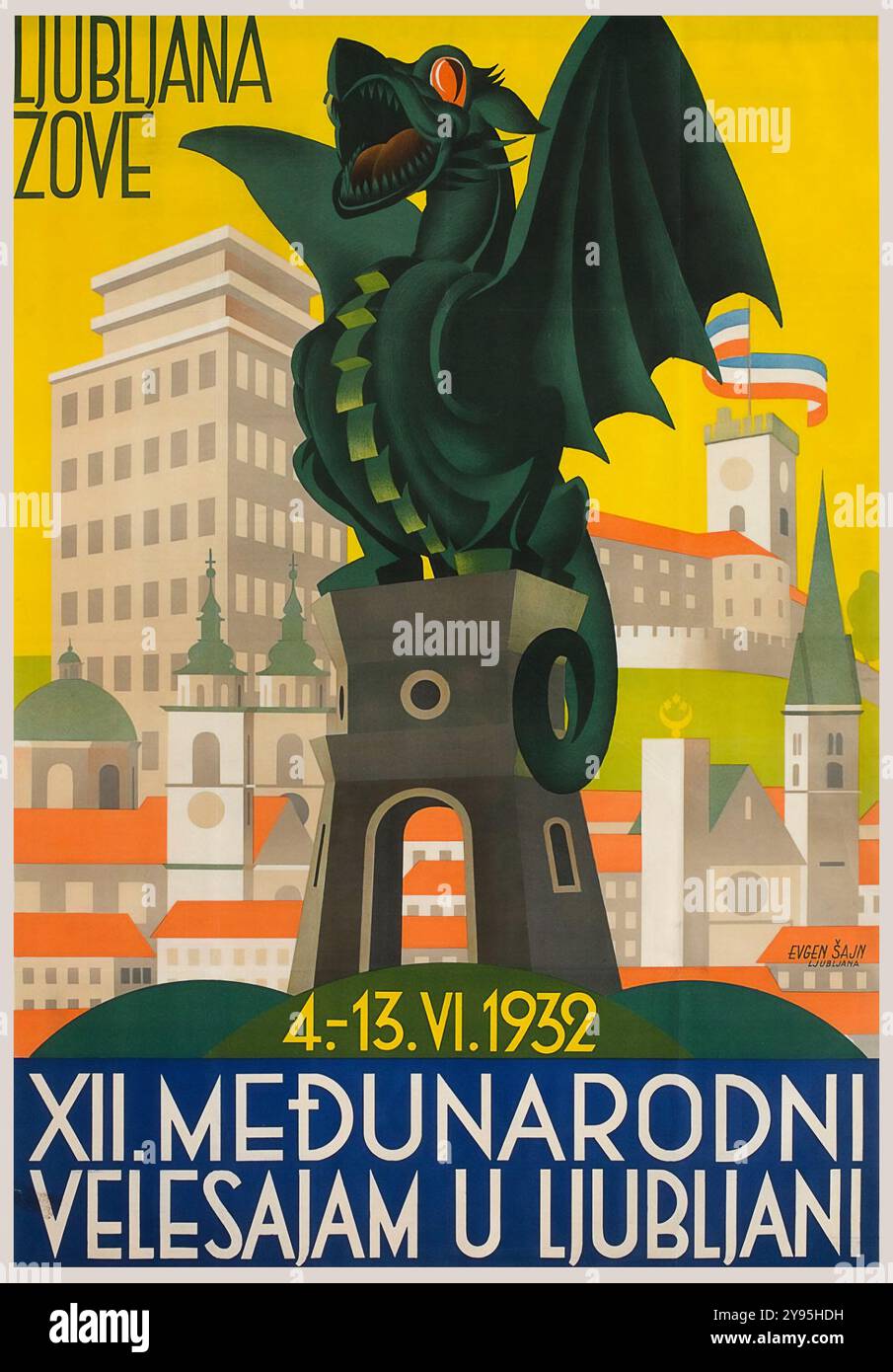 Ljubljana, Slovenia, Vintage Travel Poster, circa 1932, featuring the ...