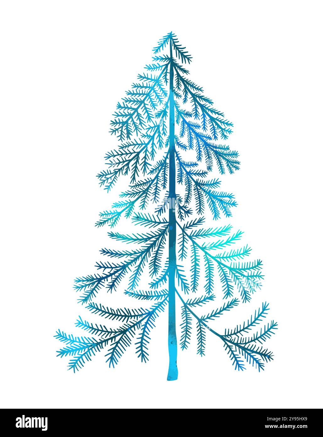 Graphic blue Christmas tree. hand drawing. Not AI, Vector illustrations ...